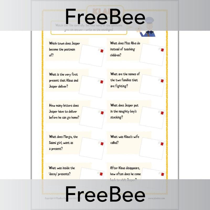 Free Klaus Film Activity Sheets by PlanBee