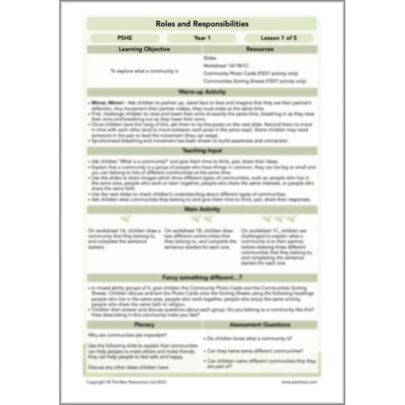 Roles and Responsibilities KS1 PSHE by PlanBee