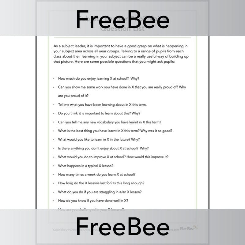 Subject Leader Pupil Voice Question List by PlanBee
