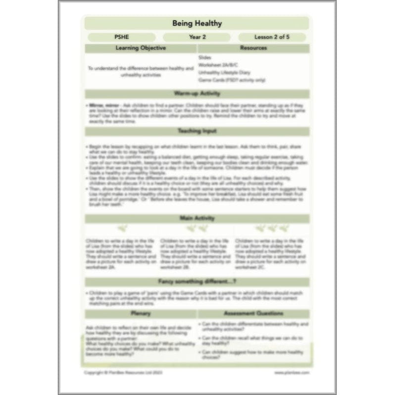 Being Healthy PSHE KS1 lessons by PlanBee