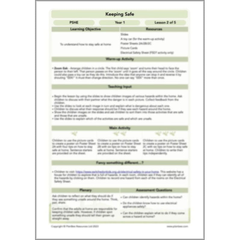 Keeping Safe PSHE KS1 lessons by PlanBee