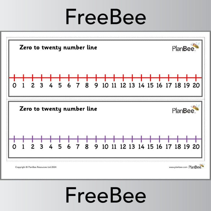 Free Downloadable Number Lines 0 to 20 by PlanBee