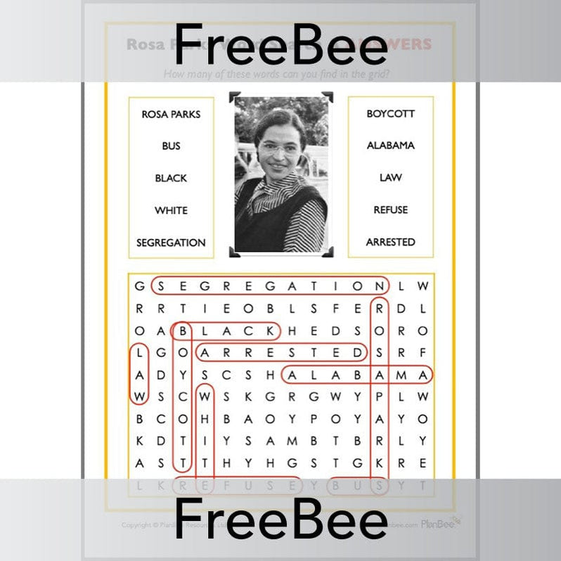 Rosa Parks Word Search Printable Puzzle by PlanBee