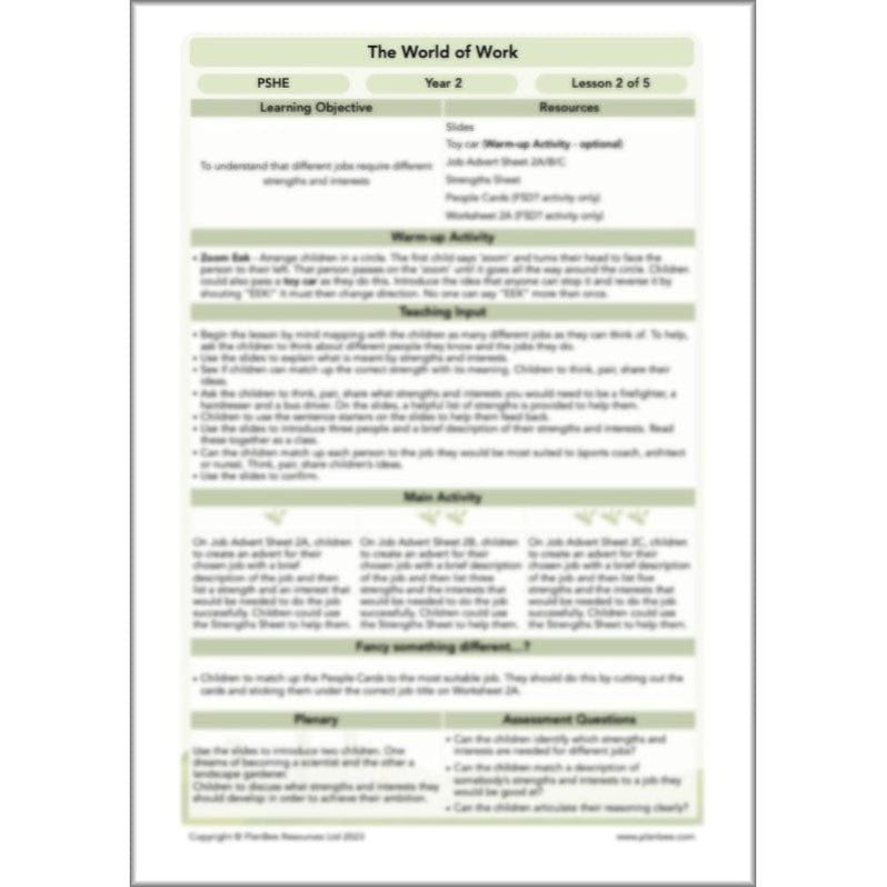 The World of Work PSHE KS1 lessons by PlanBee