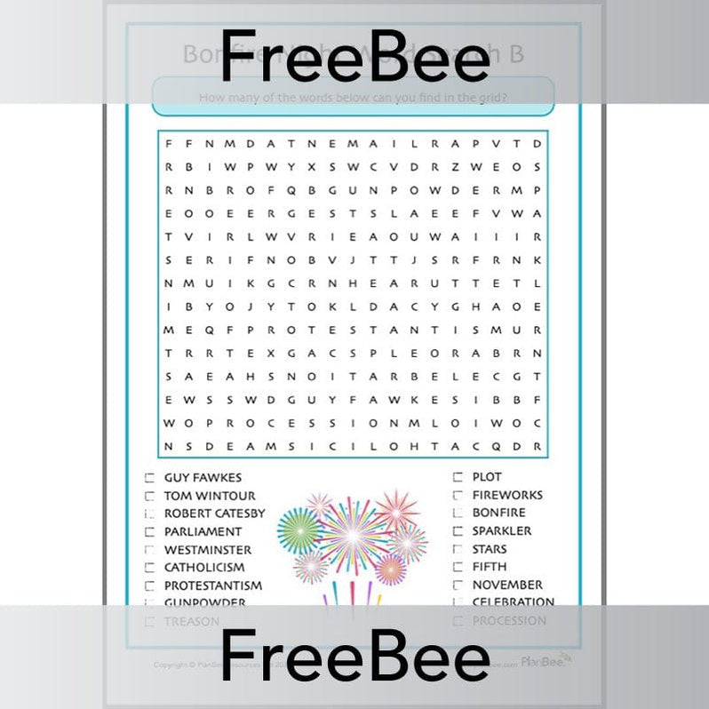 FREE Printable Bonfire Night Word Search by PlanBee
