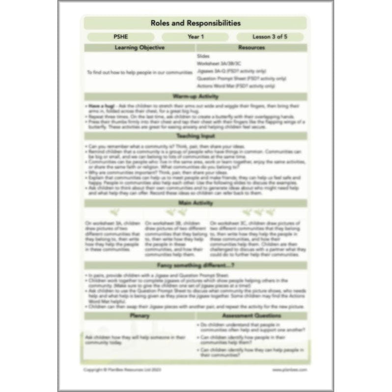 Roles and Responsibilities KS1 PSHE by PlanBee
