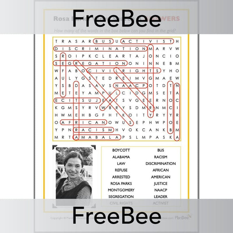 Rosa Parks Word Search Printable Puzzle by PlanBee