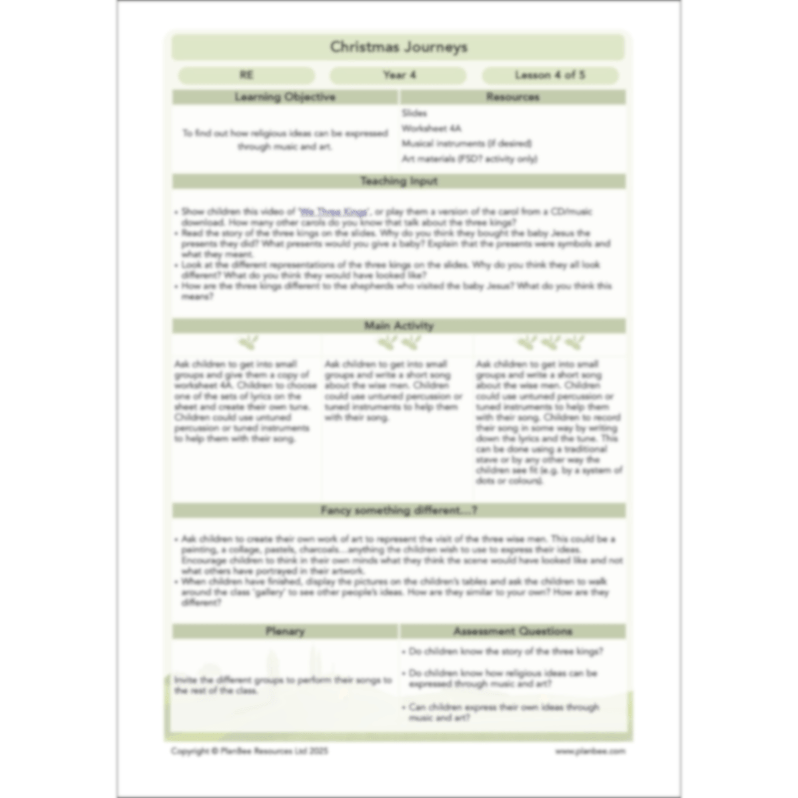 Christmas Story KS2 RE Lessons for Year 4 by PlanBee