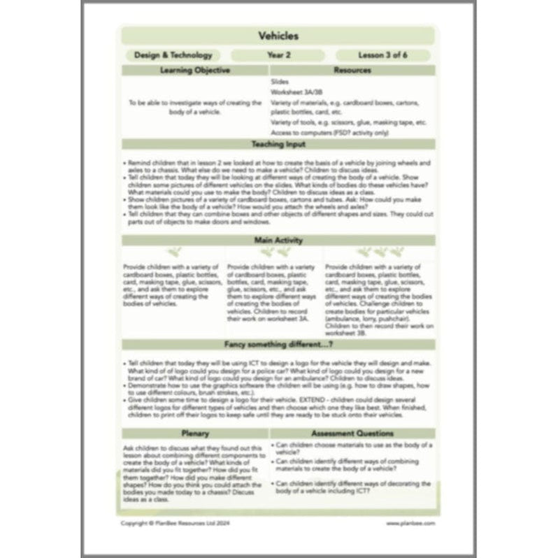 Moving Vehicles KS1 Year 2 DT Lesson Planning by PlanBee