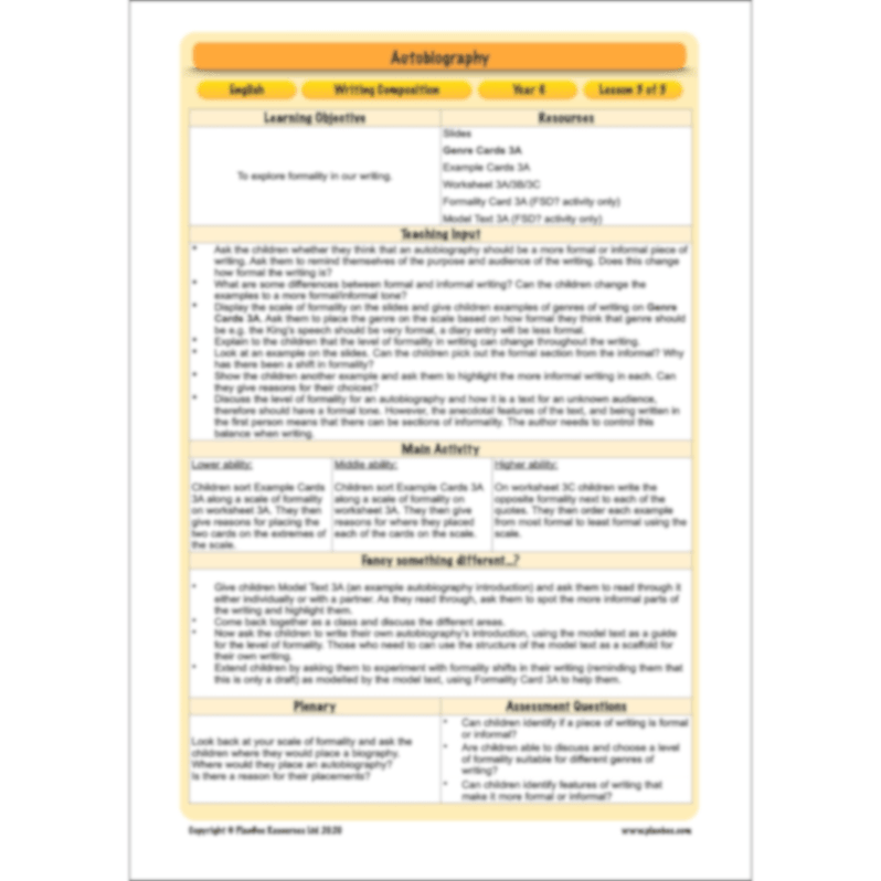 Autobiography KS2 English Planning and Resources — PlanBee
