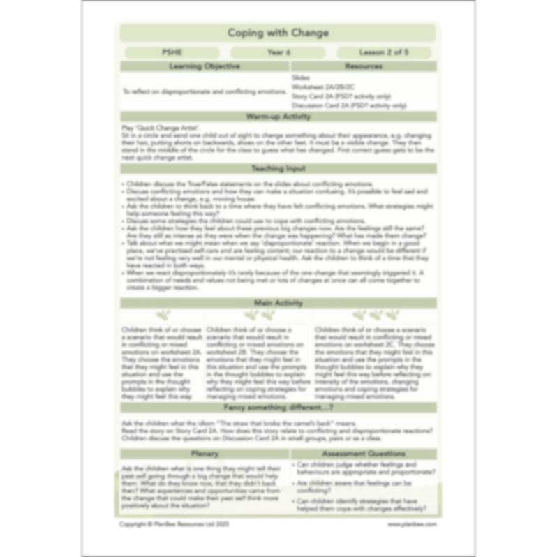 Coping with Change - Year 6 Transition PSHE Activities — PlanBee