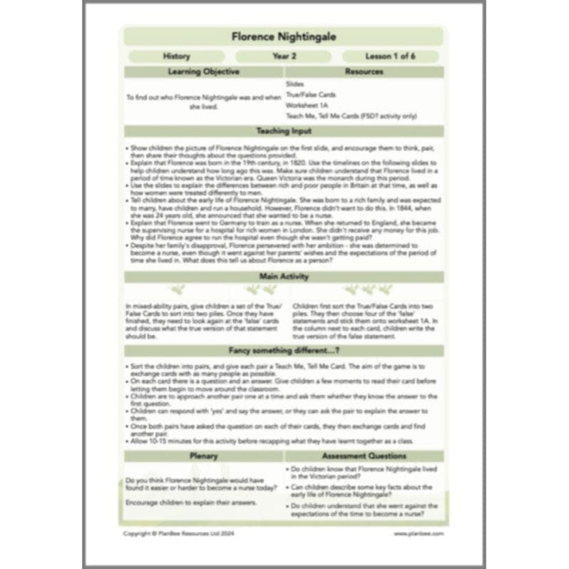 Florence Nightingale KS1 Lesson Pack by PlanBee