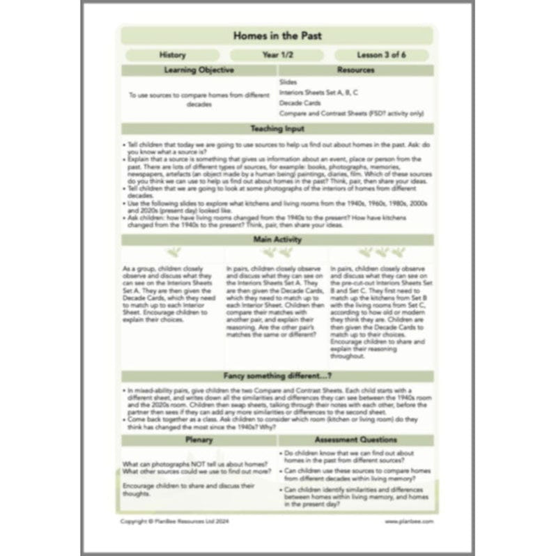 KS1 Homes in the Past History Lesson Pack by PlanBee