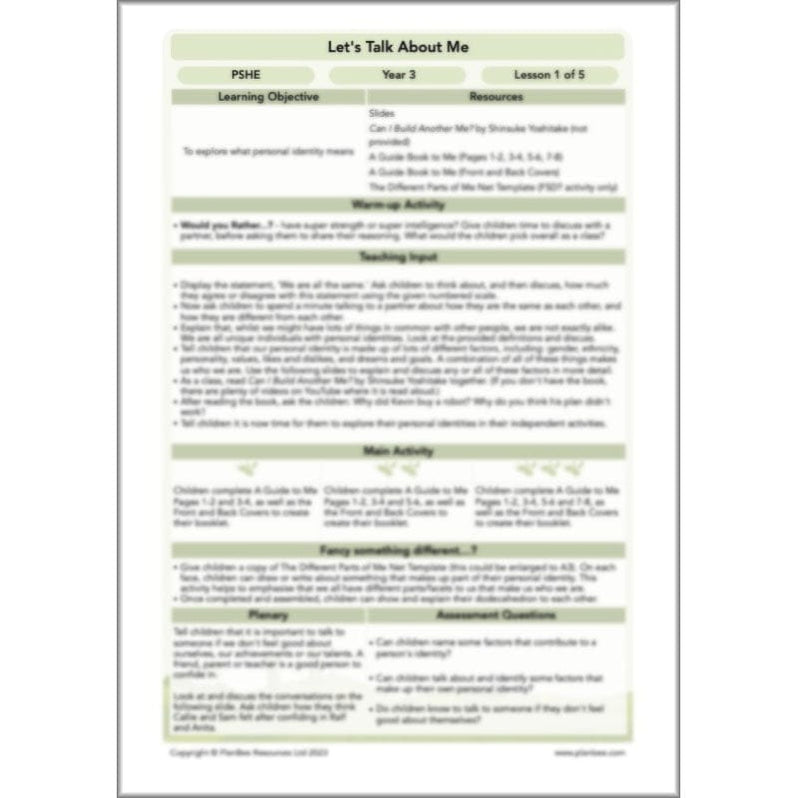 Let's Talk About Me | Year 3 PSHE Lessons — PlanBee