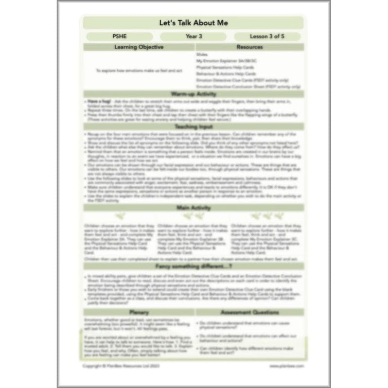 Let's Talk About Me | Year 3 PSHE Lessons — PlanBee