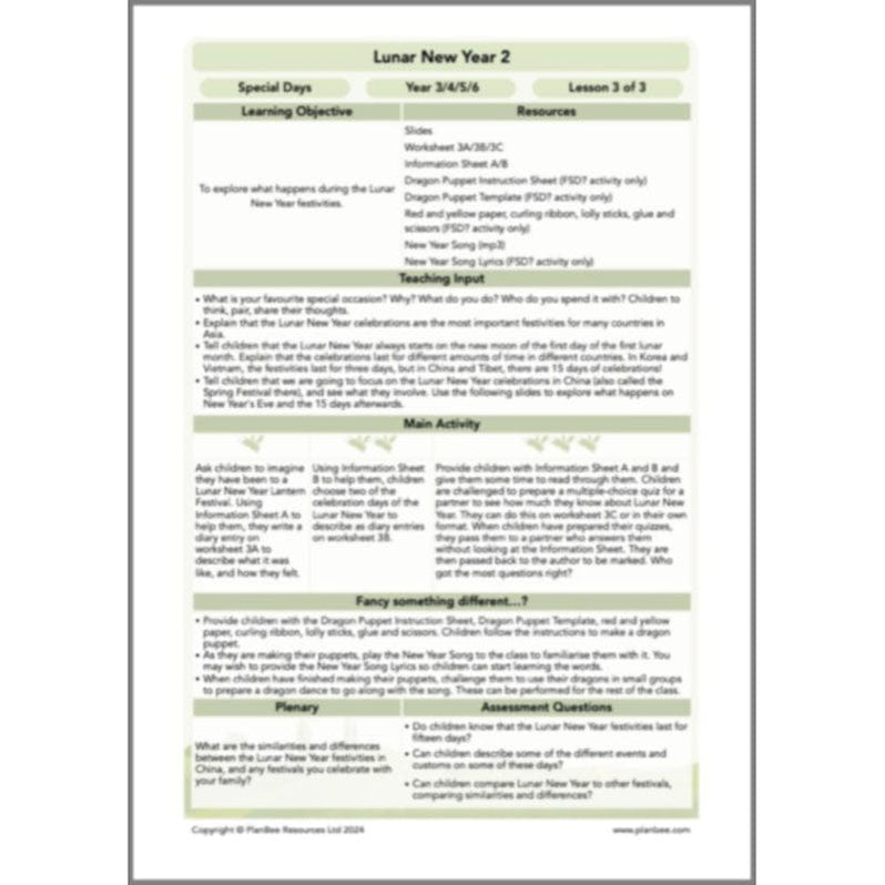 Lunar New Year - Special Days - KS2 Planning - PlanBee