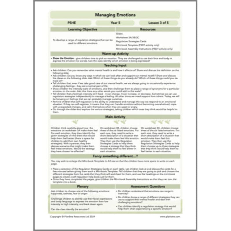 Managing Emotions KS2 PSHE lessons | PlanBee