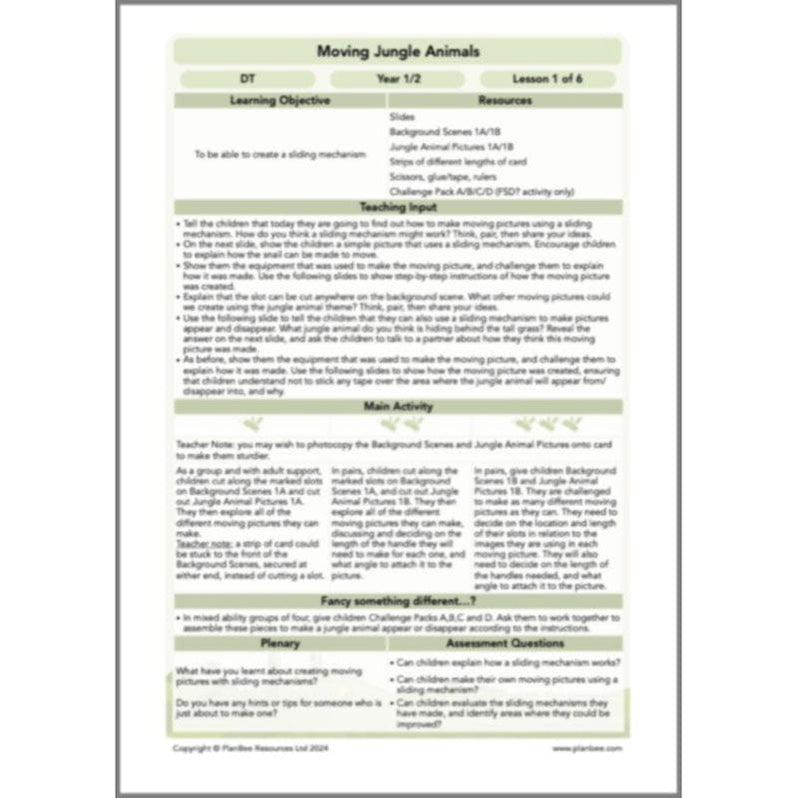 Jungle-themed Sliders and Levers KS1 Lesson Pack | PlanBee