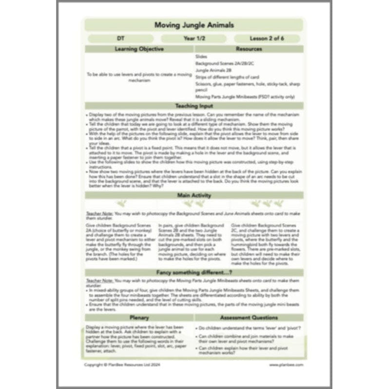 Jungle-themed Sliders and Levers KS1 Lesson Pack | PlanBee