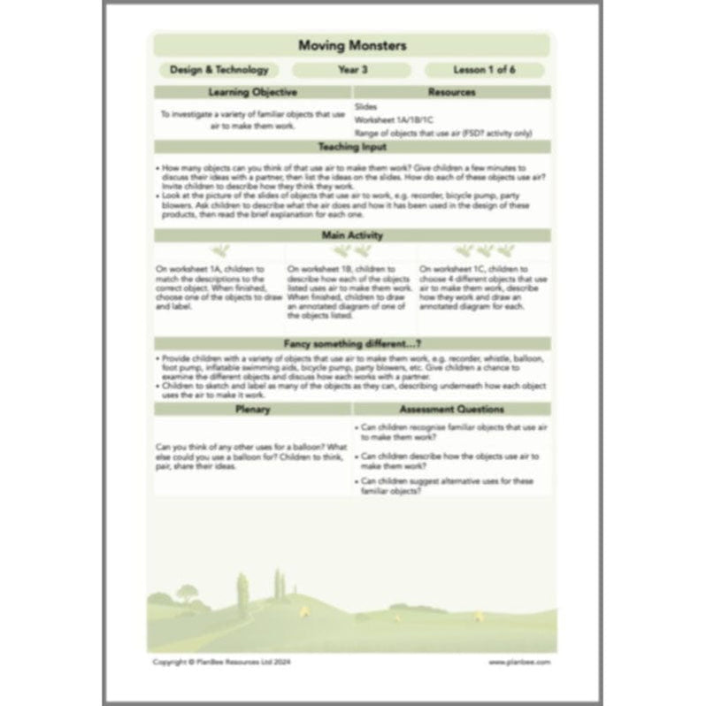 Moving Monsters Year 3 KS2 Pneumatics Lessons by PlanBee