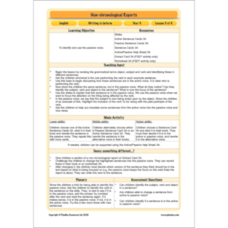 Non-chronological Reports Year 6 English Planning — PlanBee