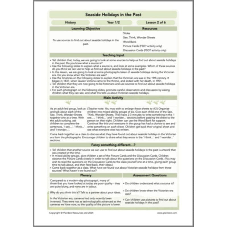 Seaside Holidays in the Past KS1 History Lessons | PlanBee