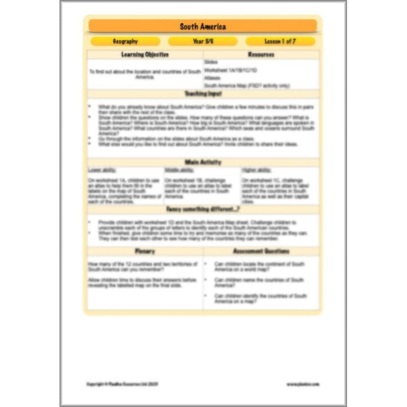 South America KS2 Geography Lesson Pack by PlanBee