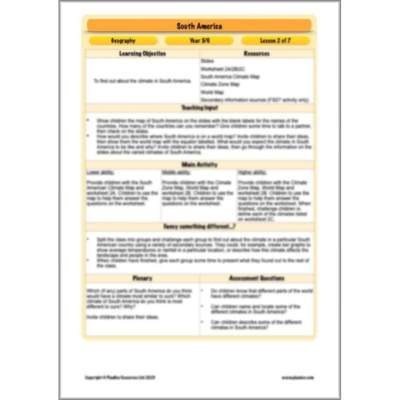 South America KS2 Geography Lesson Pack by PlanBee