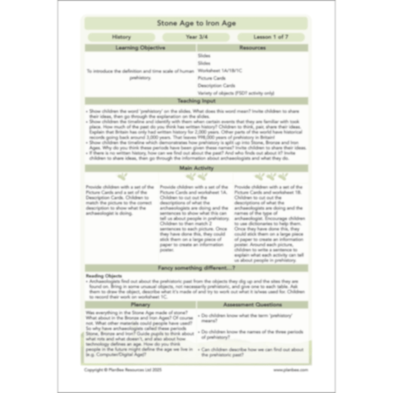 Stone Age to Iron Age Year 3 and 4 | History Lessons KS2 — PlanBee