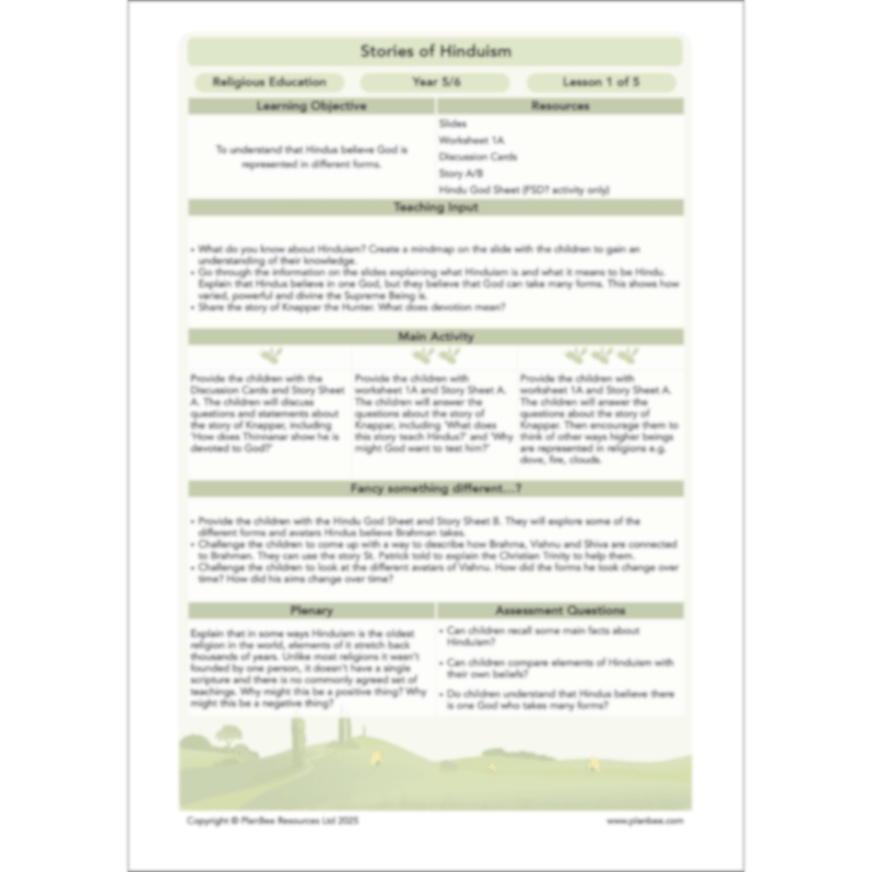 Primary Resources Hinduism KS2 RE Lesson Pack | PlanBee
