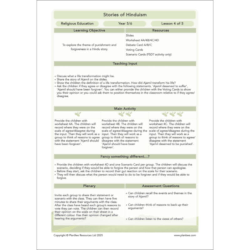 Primary Resources Hinduism KS2 RE Lesson Pack | PlanBee