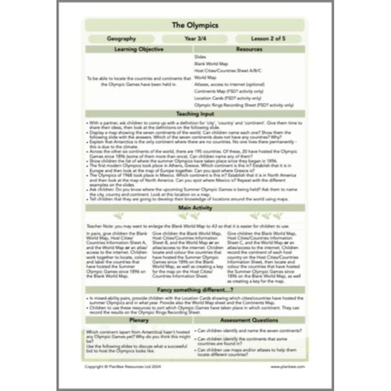 Olympic Games LKS2 Lesson Pack by PlanBee