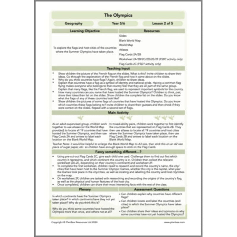 Olympic Games Year 5/6 Lesson Pack by PlanBee