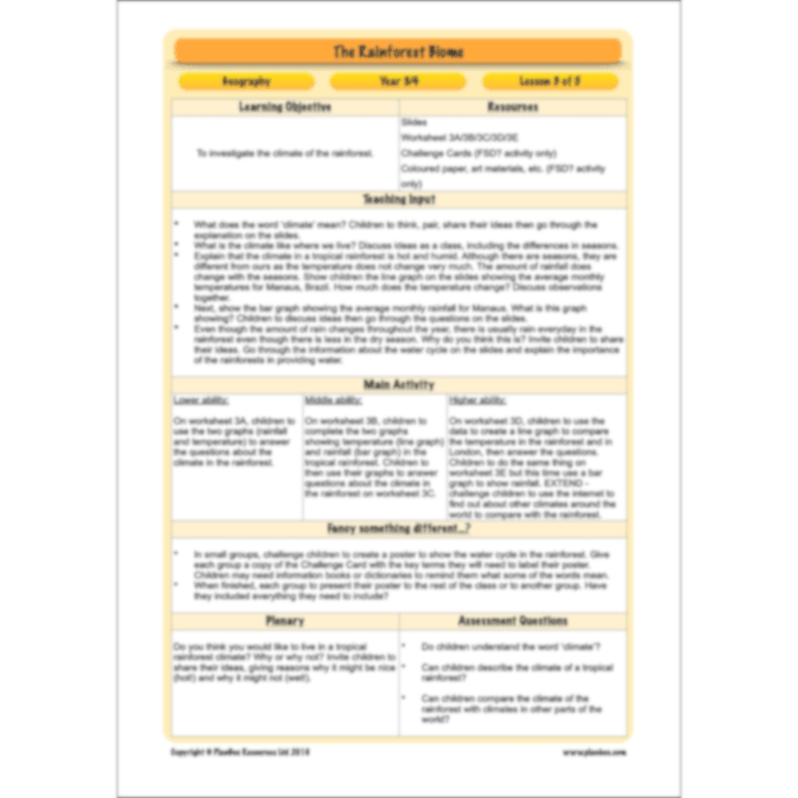 The Rainforest Biome KS2 | Geography Lesson Pack — PlanBee