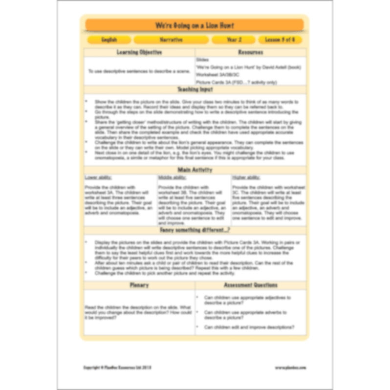 We're Going on a Lion Hunt KS1 English Lesson Planning — PlanBee