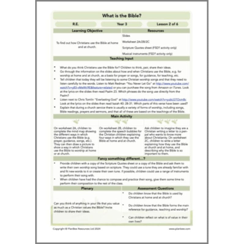 What is the Christian Bible? Year 3 KS1 PlanBee RE Lessons