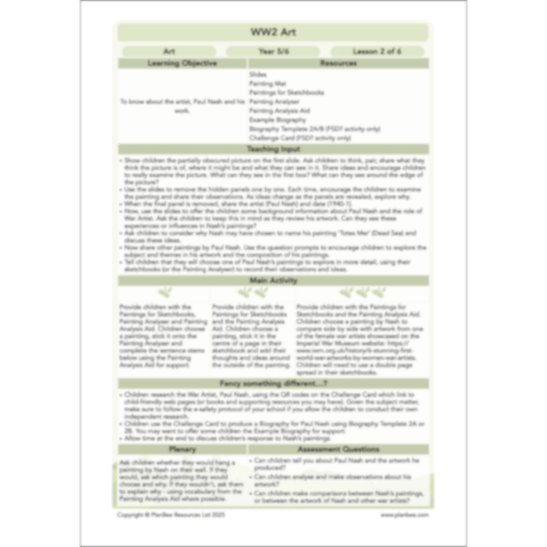 WW2 Art KS2 Planning and Resources — PlanBee