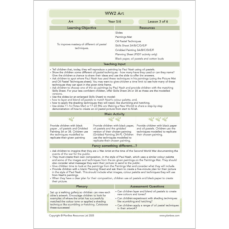 WW2 Art KS2 Planning and Resources — PlanBee