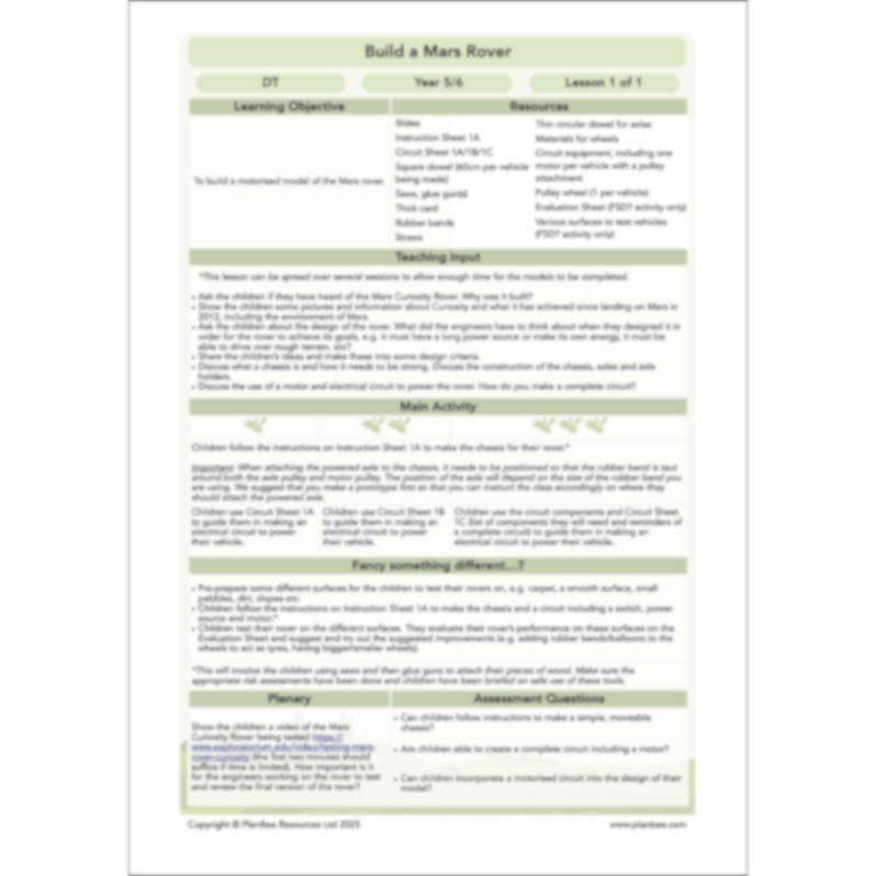 Build a Mars Rover KS2 DT Lesson Pack — PlanBee