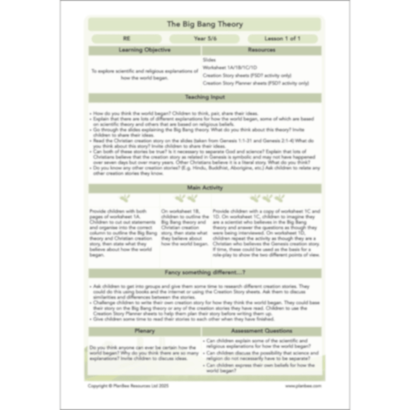 The Big Bang Theory KS2 | RE Lesson Pack — PlanBee