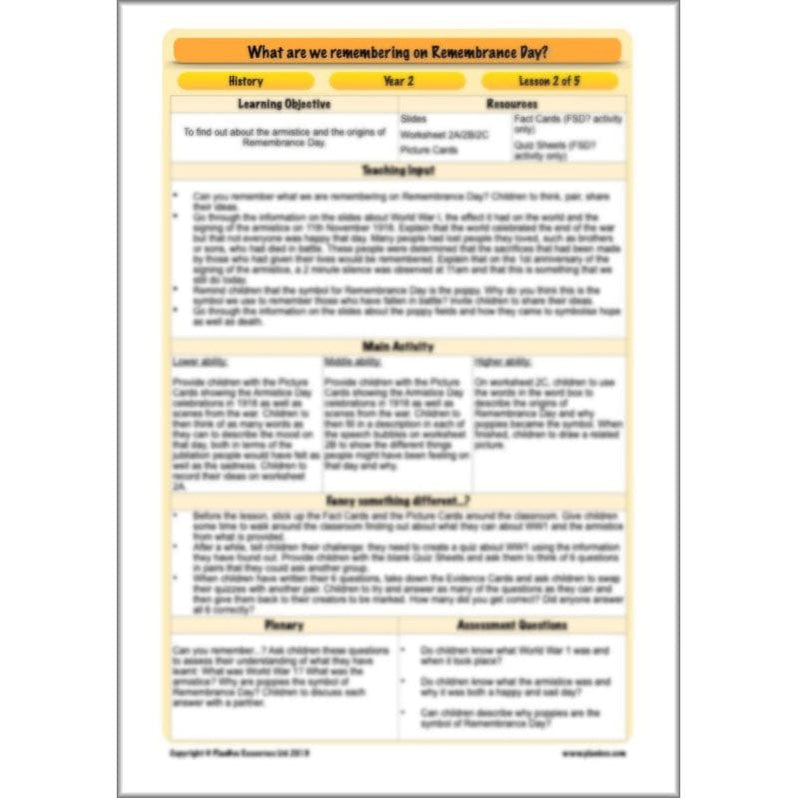 KS1 Remembrance Day Lesson | Year 2 History Planning — PlanBee