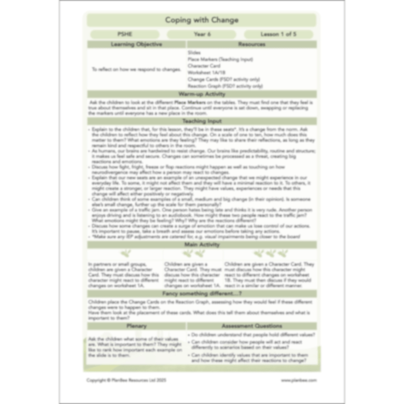 Coping with Change - Year 6 Transition PSHE Activities — PlanBee