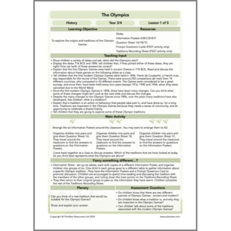 Olympic Games LKS2 Lesson Pack by PlanBee