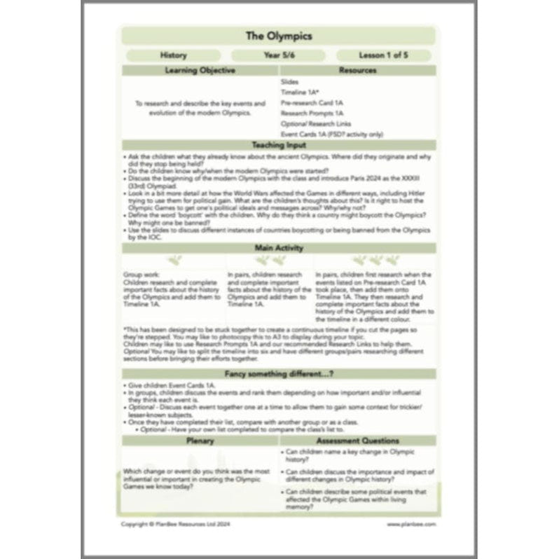 Olympic Games Year 5/6 Lesson Pack by PlanBee