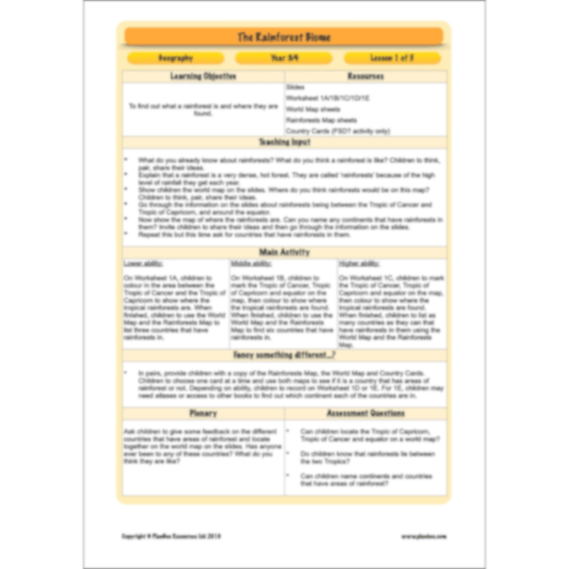 The Rainforest Biome KS2 | Geography Lesson Pack — PlanBee