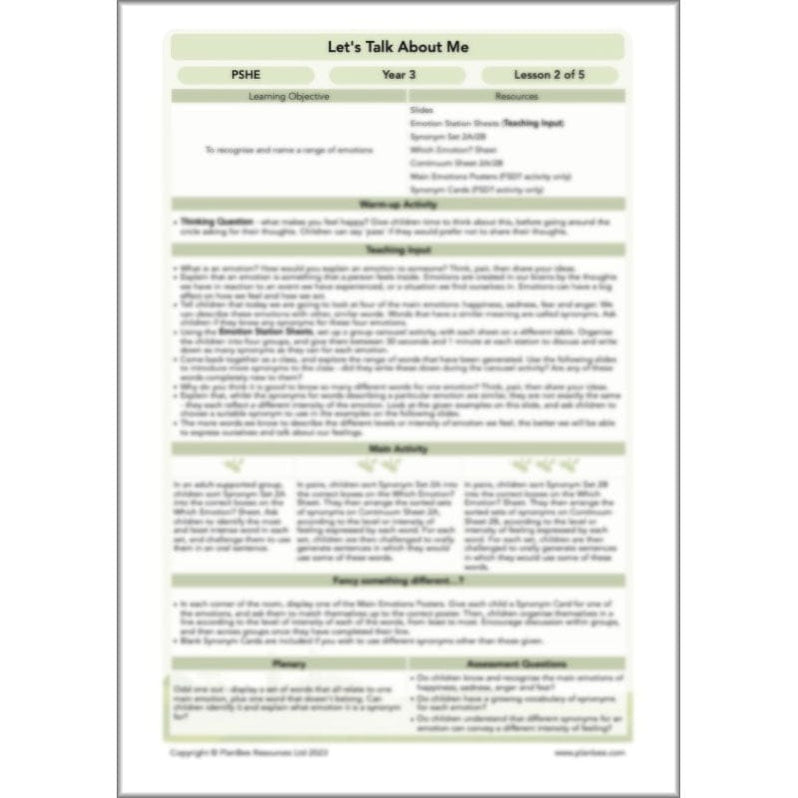 Let's Talk About Me | Year 3 PSHE Lessons — PlanBee