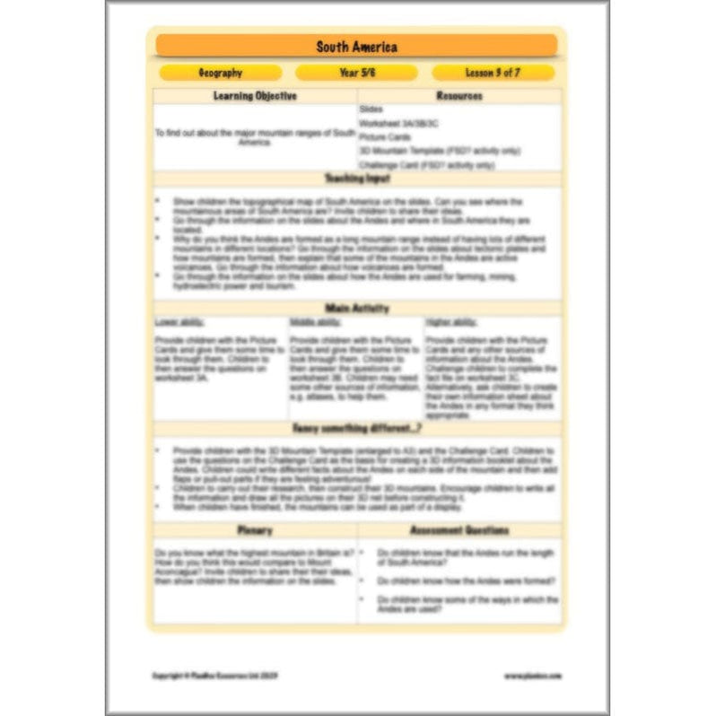 South America KS2 Geography Lesson Pack by PlanBee