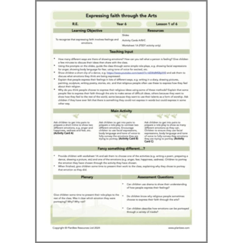 Expressing Faith through the Arts KS2 RE lessons by PlanBee