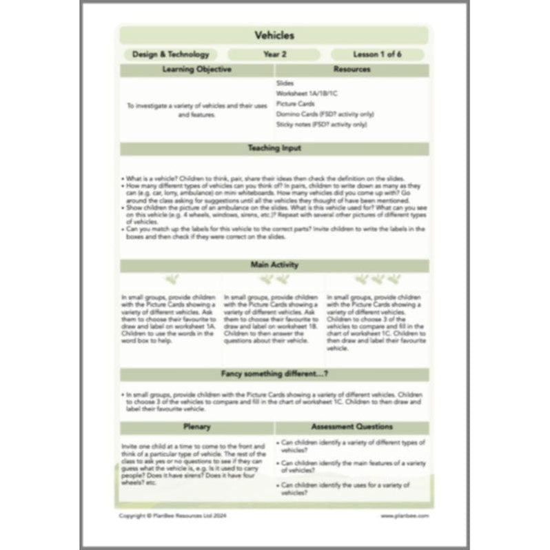 Moving Vehicles KS1 Year 2 DT Lesson Planning by PlanBee
