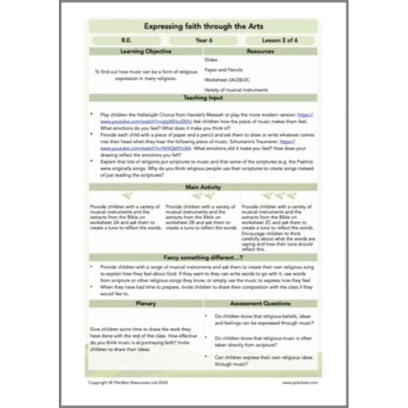 Expressing Faith through the Arts KS2 RE lessons by PlanBee